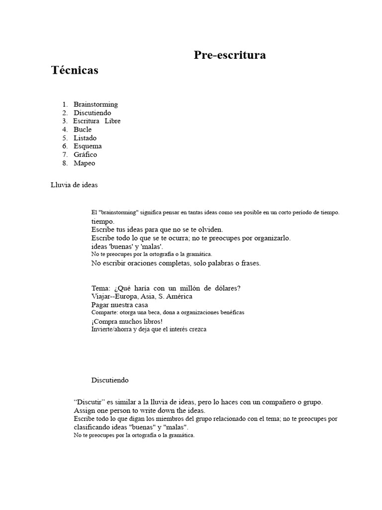 Técnicas de Pre-escritura Efectivas | PDF
