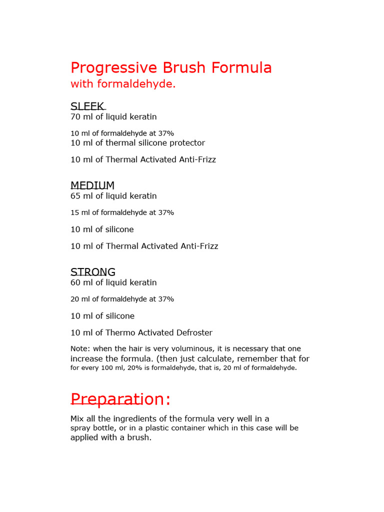 Formula For Progressive Hair Straightening With Formaldehyde | PDF