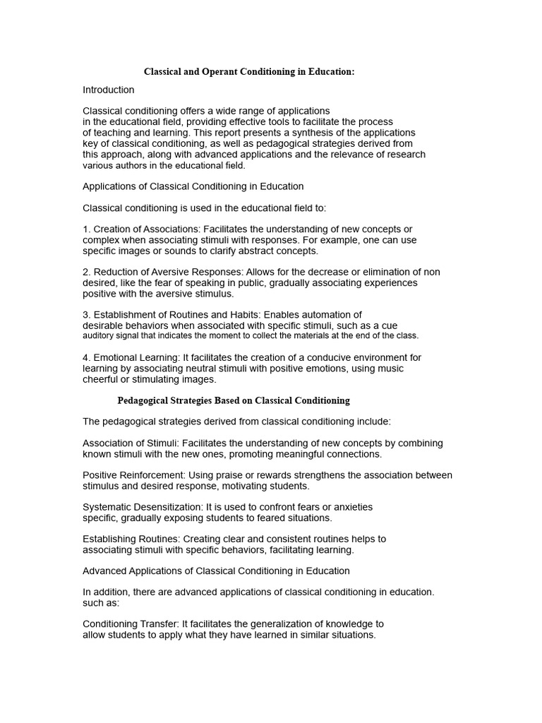 Classical Conditioning in Education Strategies | PDF | Classical ...
