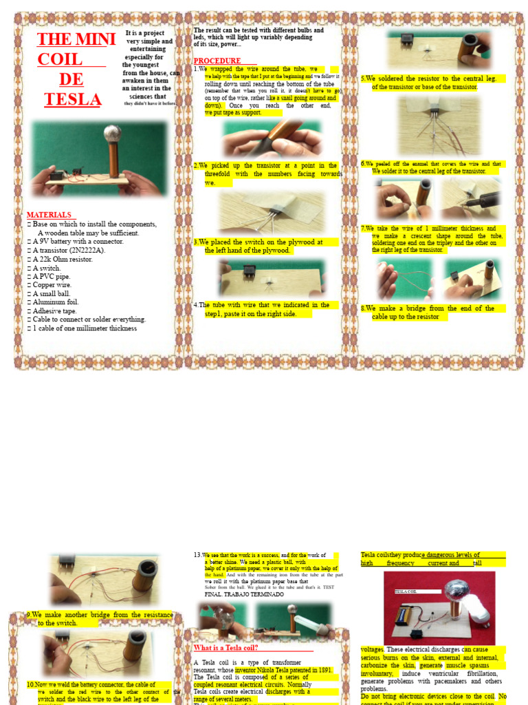 Mini Tesla Coil Project for Kids | PDF | Components | Electronic ...