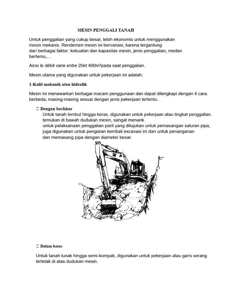 Jenis Mesin Penggali Tanah dan Fungsinya | PDF