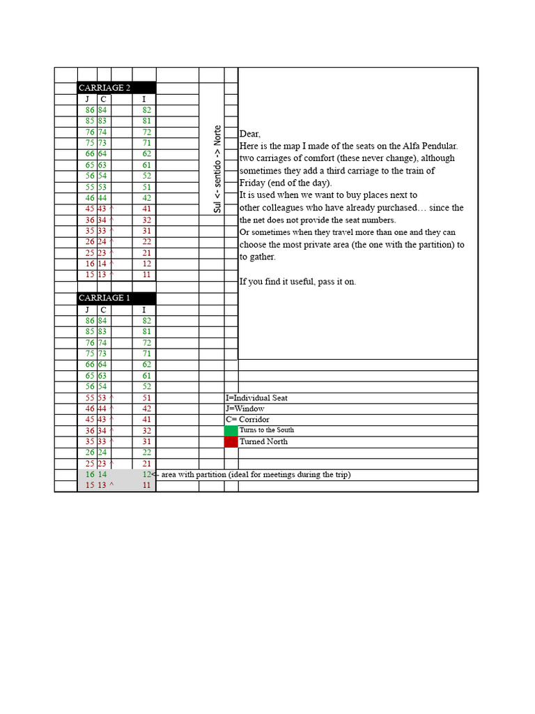 Alfa Pendular Seat Map Guide | PDF