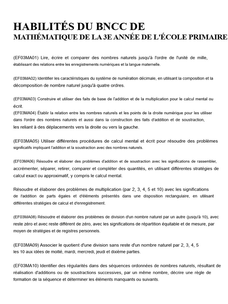 Compétences en mathématiques 3e année | PDF | Entier naturel | Nombre