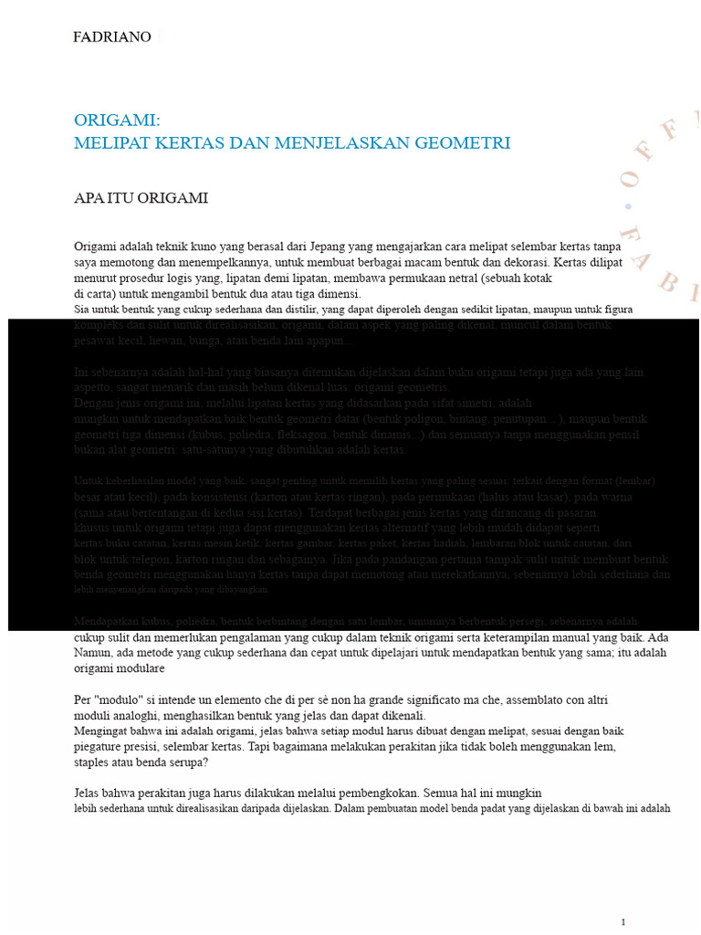 Origami Geometris: Teknik dan Model Kubus | PDF