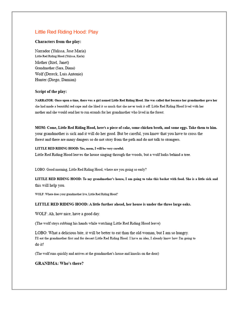 Little Red Riding Hood Play Script | PDF | Little Red Riding Hood
