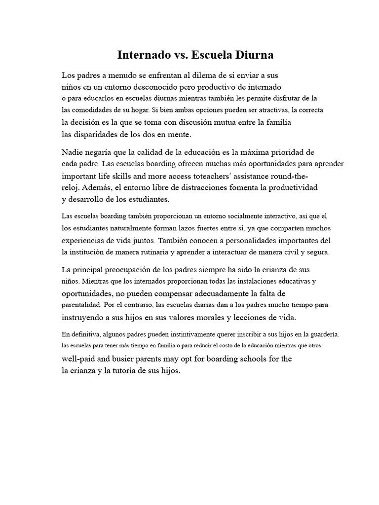 Escuela Internado vs. Escuela Diurna | PDF