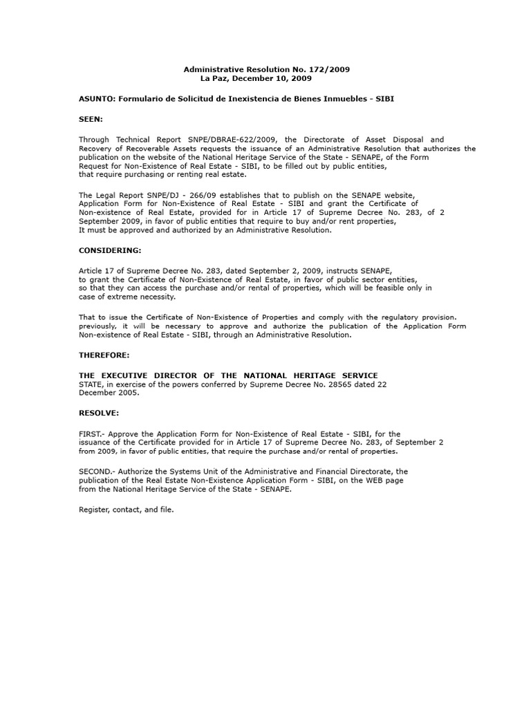 Application Form For Non-Existence of Real Estate - SIBI. | PDF