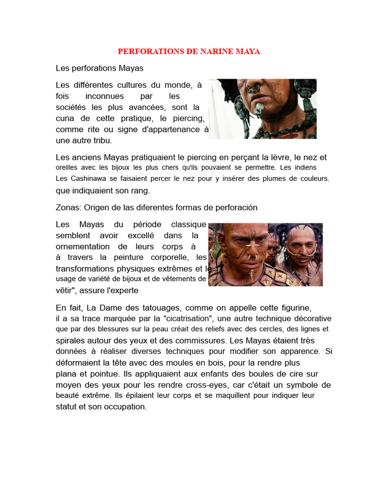 Perforations et Modifications Corporelles Mayas | PDF | Civilisation ...