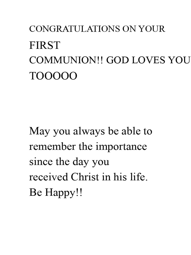 Congratulations On Your First Communion | PDF