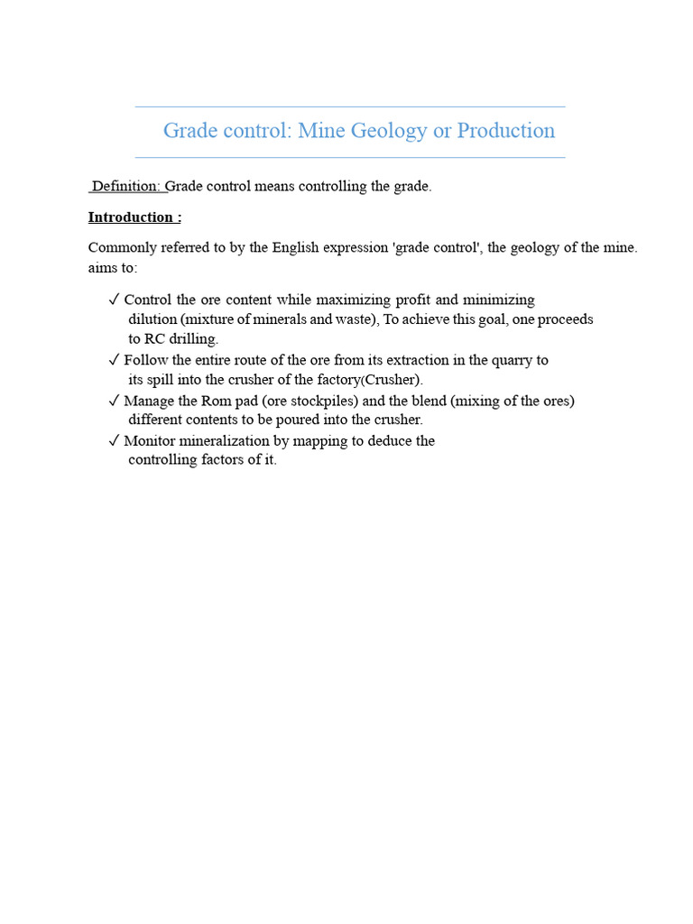 Grade control course for students | PDF | Mining | Ore