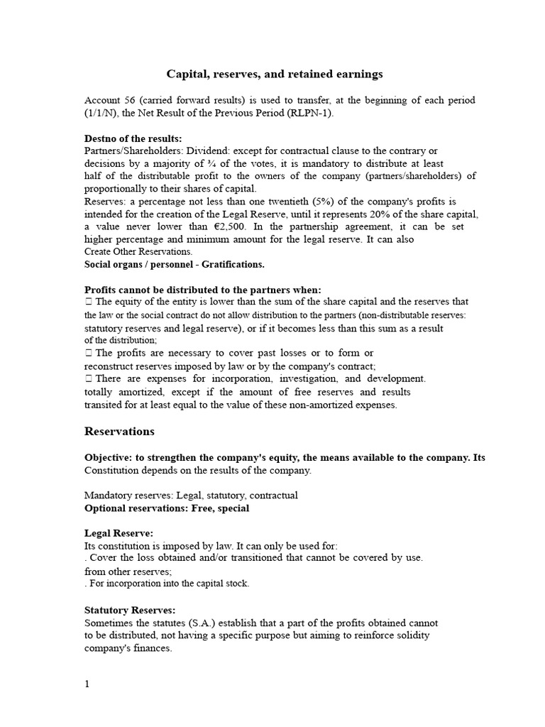 Summaries - Capital, reserves, and retained earnings | PDF | Equity ...