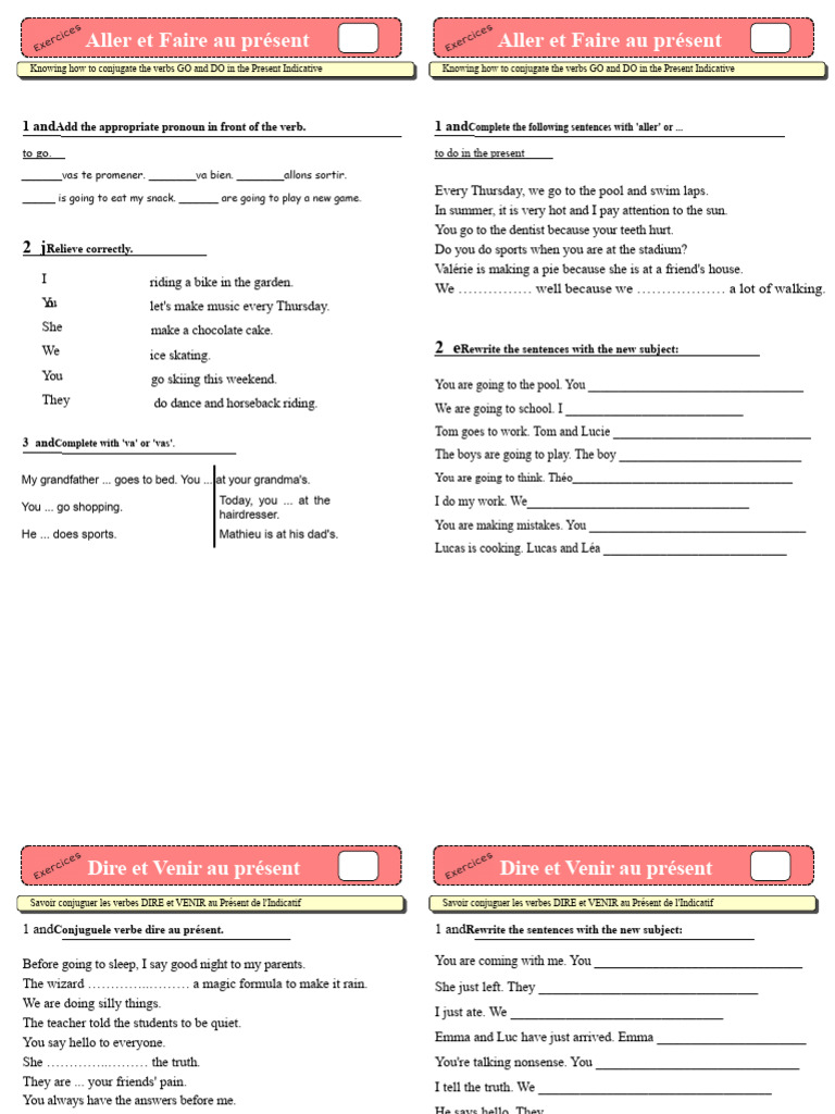 Conjugating French Verbs: Aller, Faire, Dire, Venir | PDF | Semantics ...