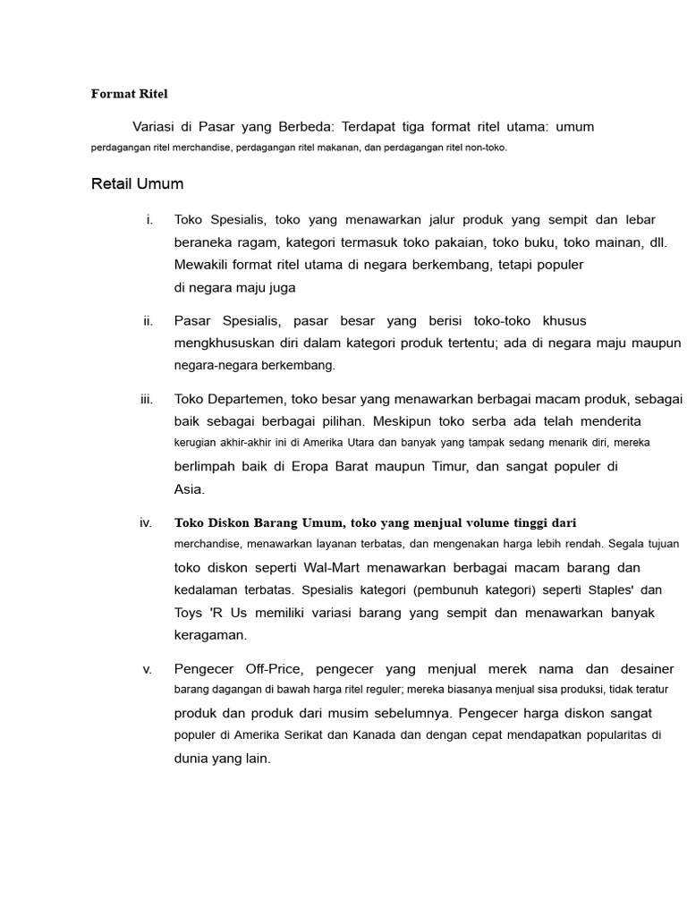 Format Ritel: Jenis dan Variasi Global | PDF