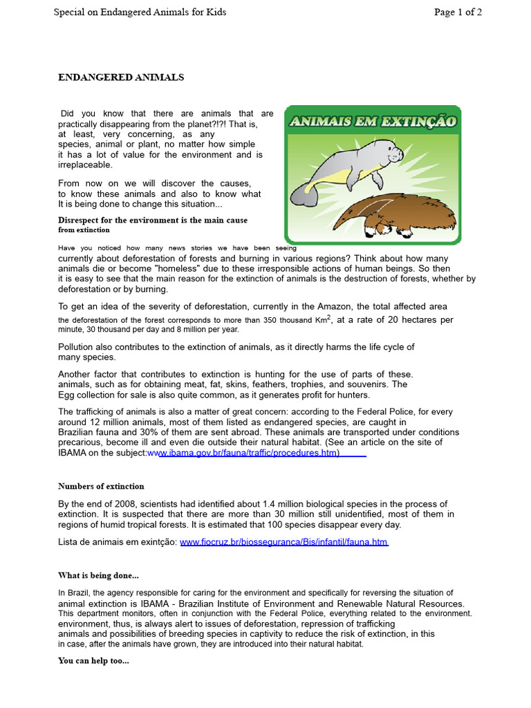 Animals in Extinction | PDF | Deforestation | Endangered Species