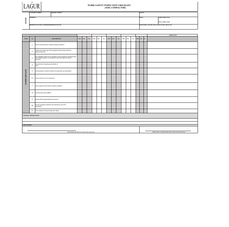 Check List_NEW SOIL COMPACTOR (1) | PDF | Safety