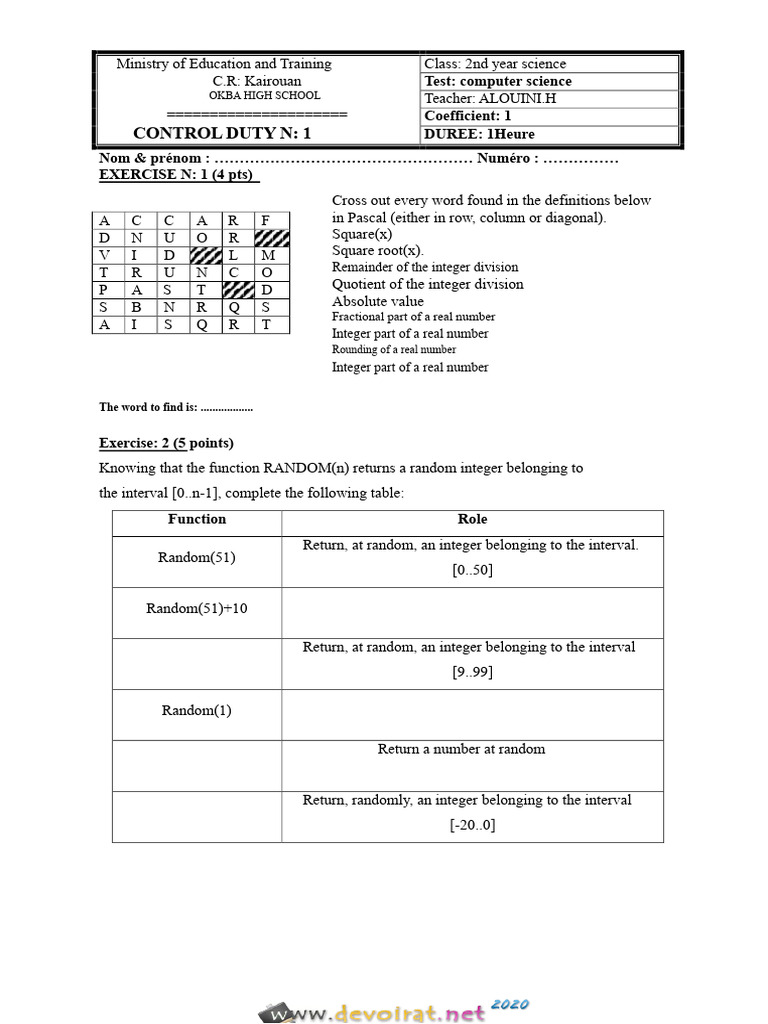 Control Duty No. 1 - Computer Science - Baccalaureate Experimental ...