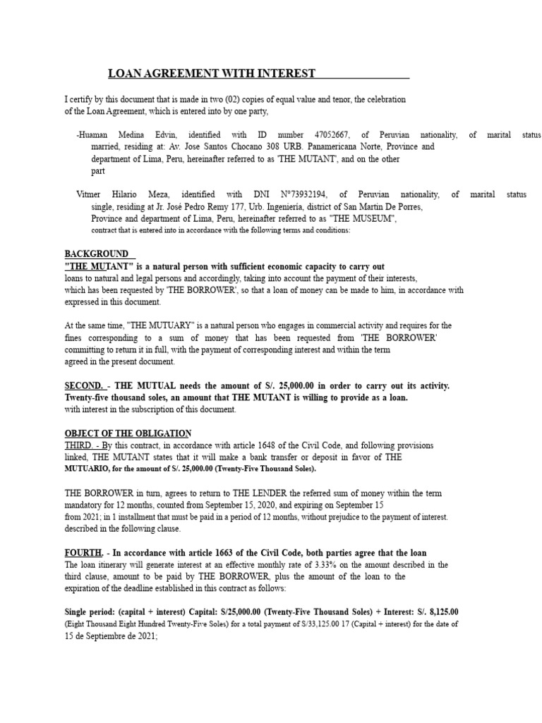 Loan Agreement With Interest | PDF | Loans | Interest
