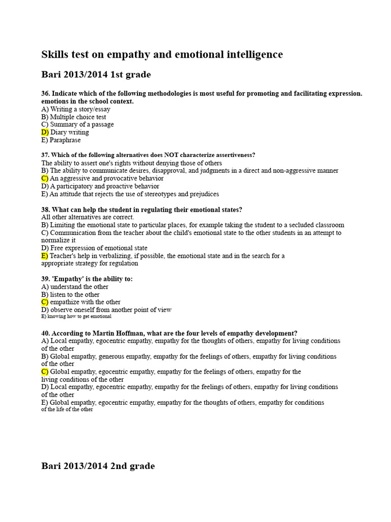 Skills Test On Empathy and Emotional Intelligence | PDF | Empathy ...
