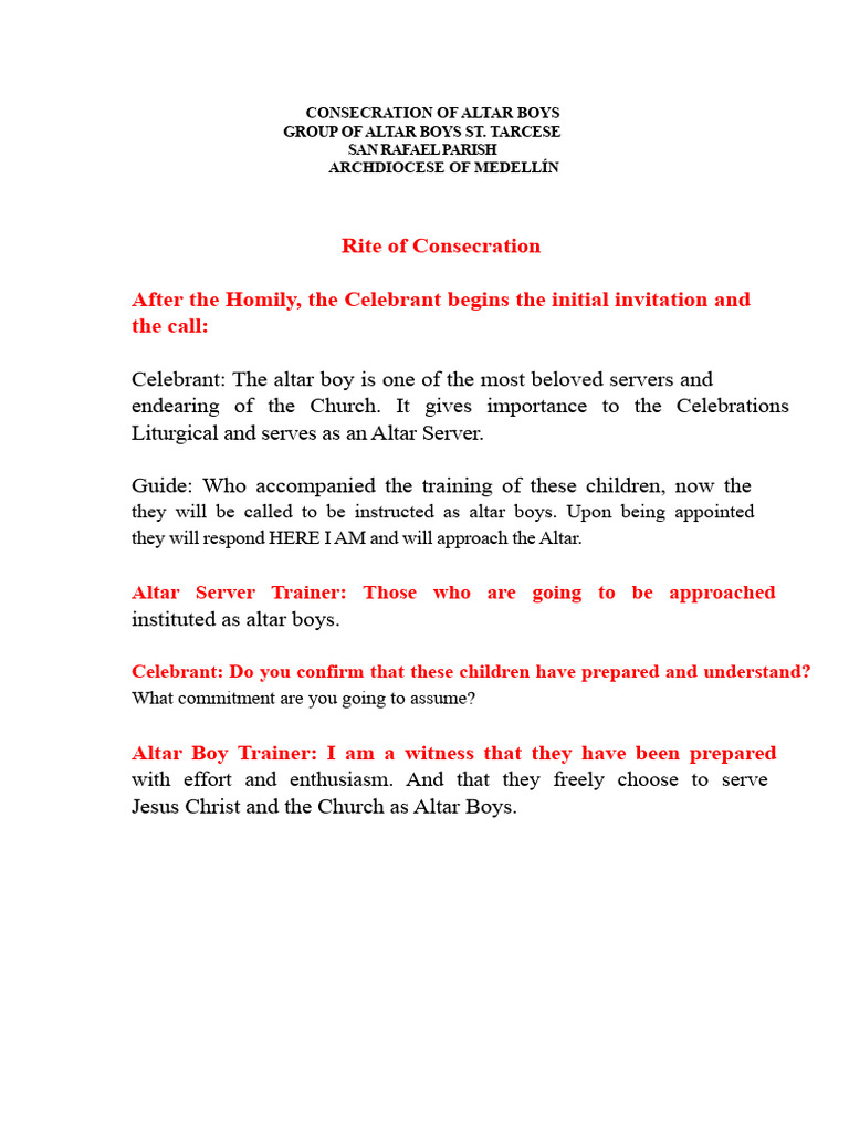 Consecration of Altar Boys | PDF | Altar | Jesus