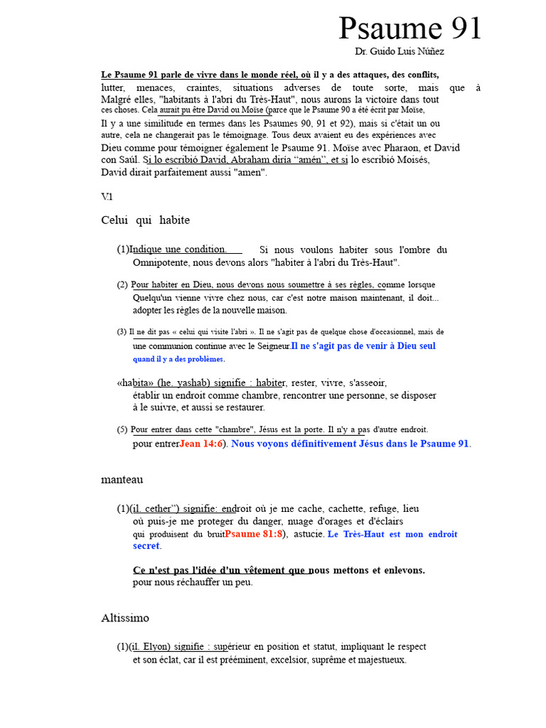 Psaume 91 : Protection et Confiance en Dieu | PDF | Peur | Yahweh