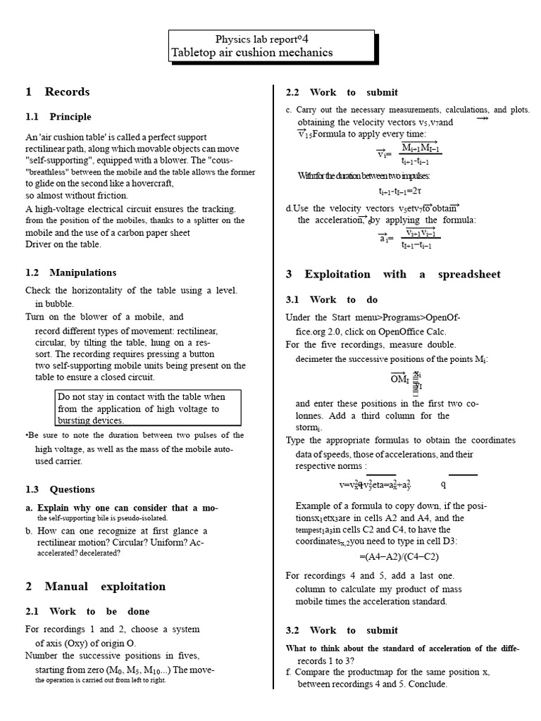 Physics Lab - Air Cushion Table - Lab Exercise 2022 | PDF ...