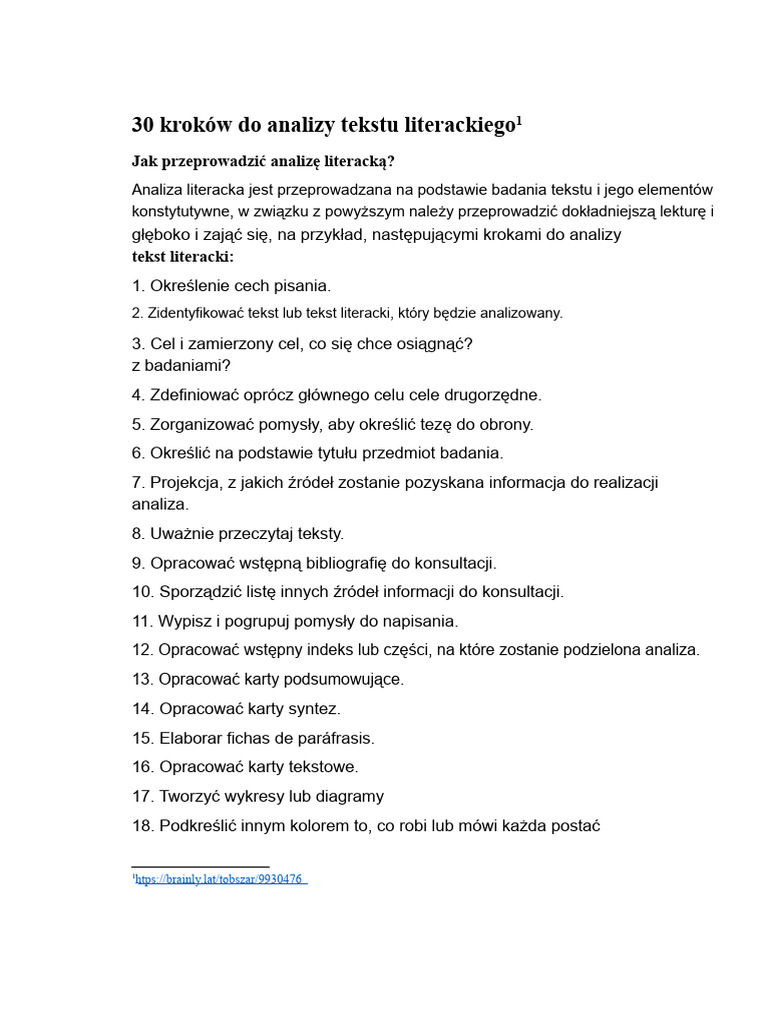 30 Kroków Do Analizy Tekstu Literackiego | PDF