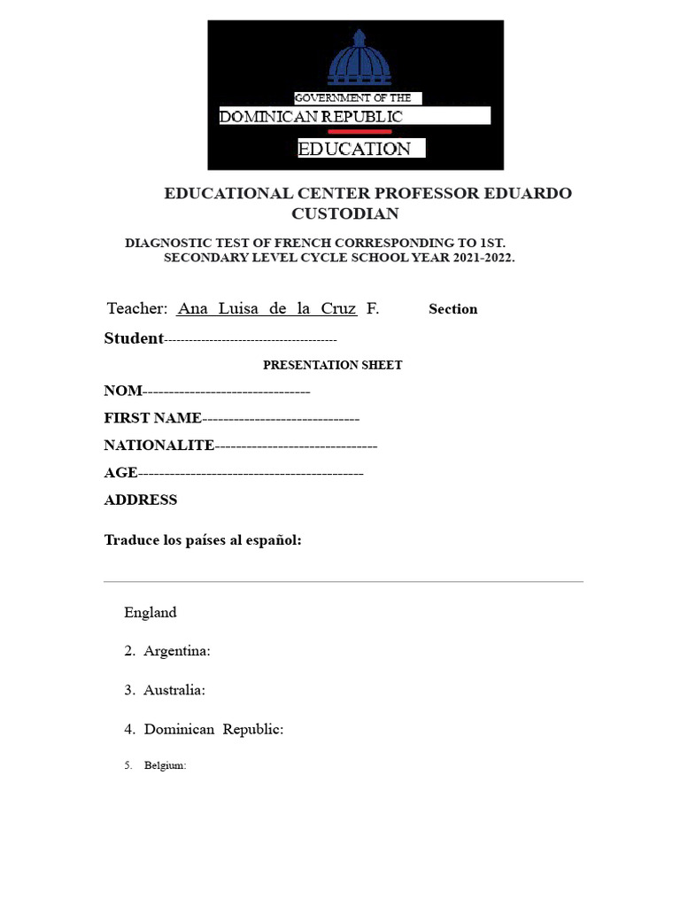French Diagnostic Test for Students | PDF