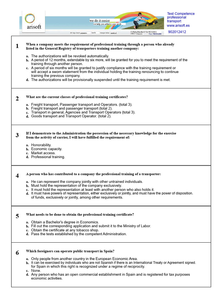 Test Professional Competence of Passenger Transport | PDF | Justice ...