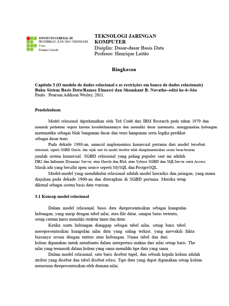 Dasar Model Relasional dalam Basis Data | PDF