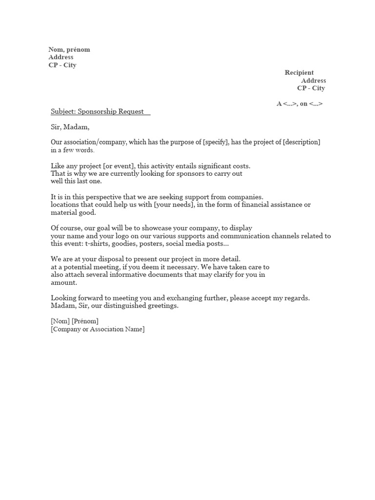Sponsorship Request Letter Template | PDF