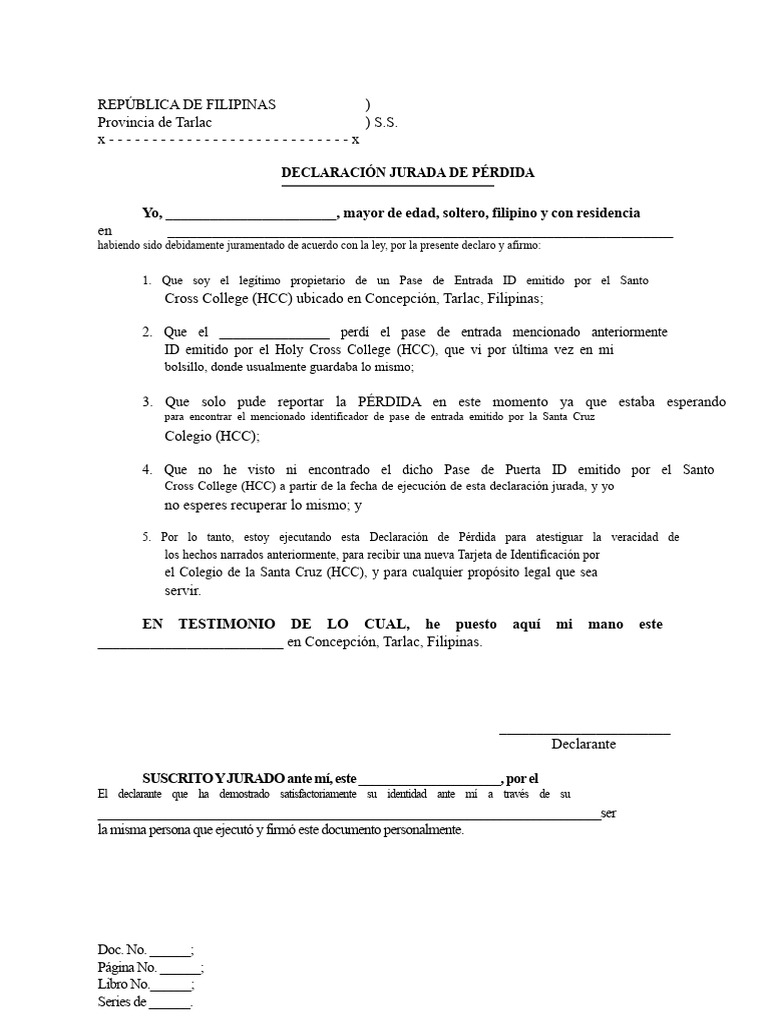 Pase de Entrada ID HCC - Declaración de Pérdida | PDF