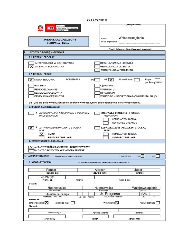 Jednolity Formularz Budowlany (FUE) - Załącznik II - Wypełnienie | PDF