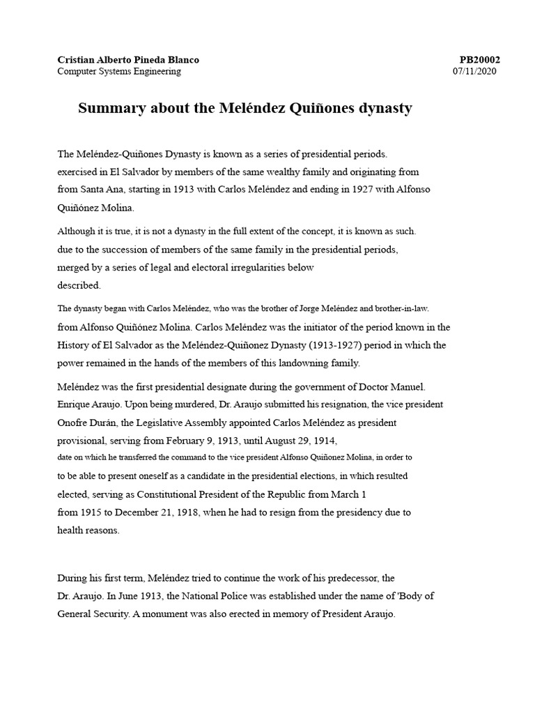 Summary About The Meléndez Quiñones Dynasty | PDF | Government