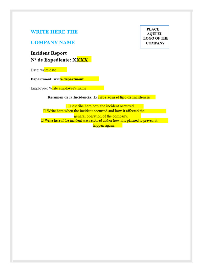 Incident Report Format in Word | PDF