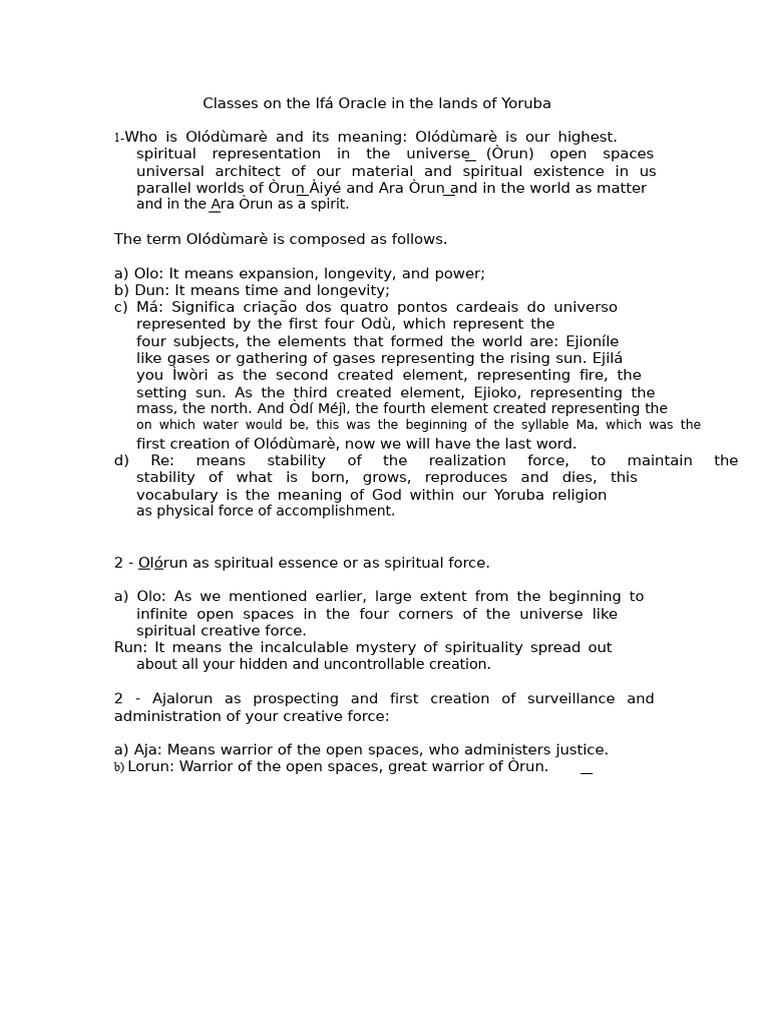 Ifá Oracle Classes in Yoruba Culture | PDF