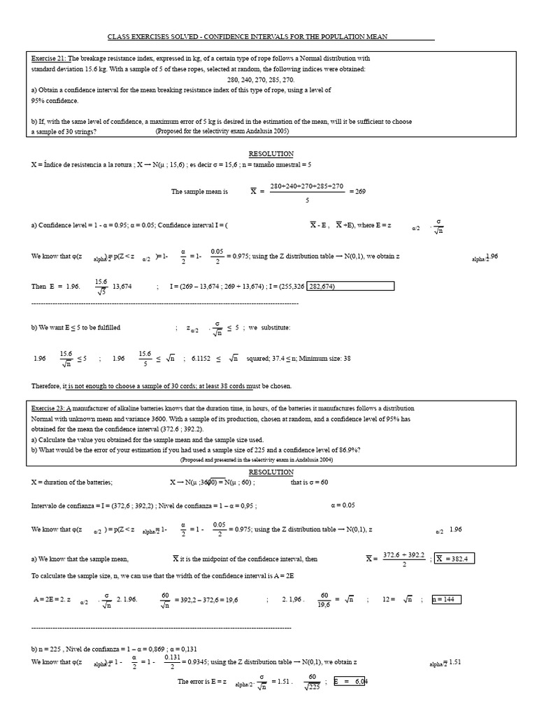 Resolved Class Exercises - Confidence Intervals | PDF | Confidence ...