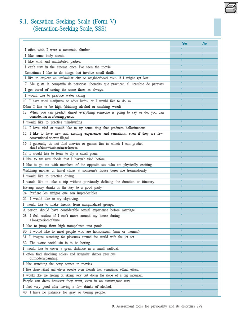 Sensation Seeking Scale Questionnaire | PDF