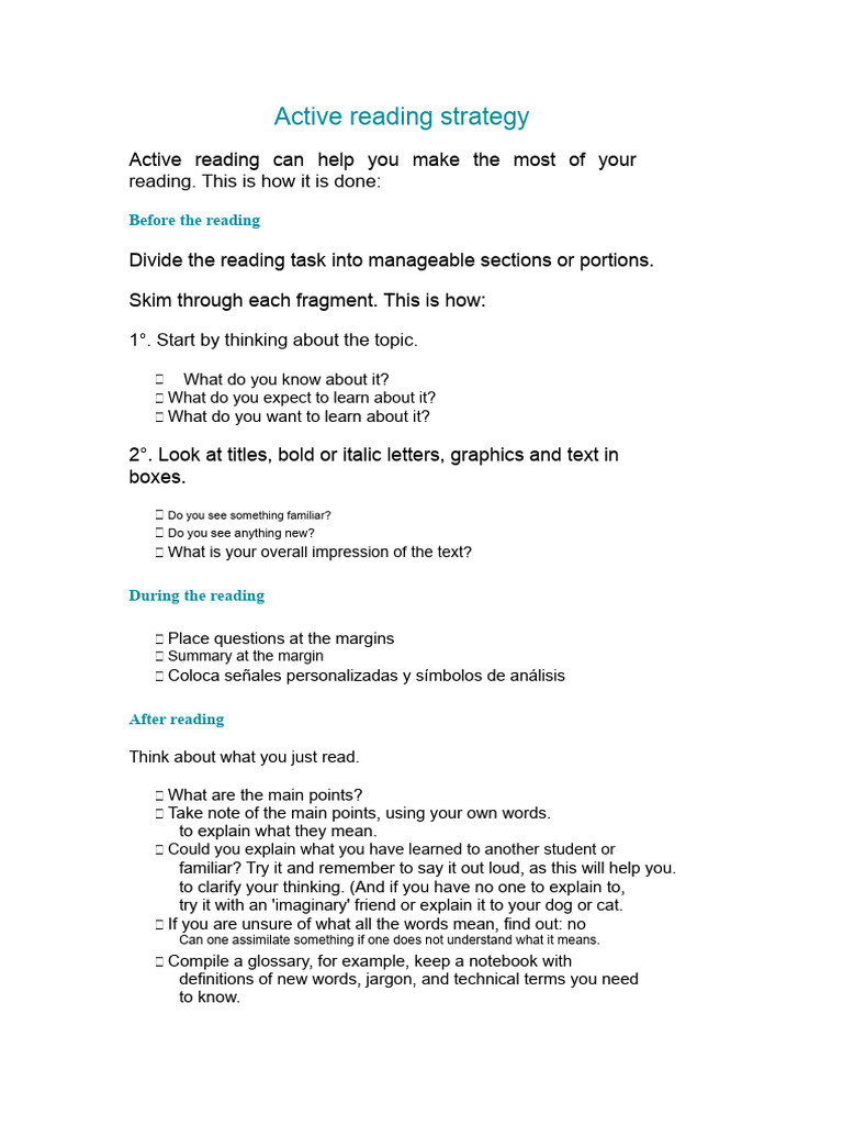 Active Reading Strategy | PDF