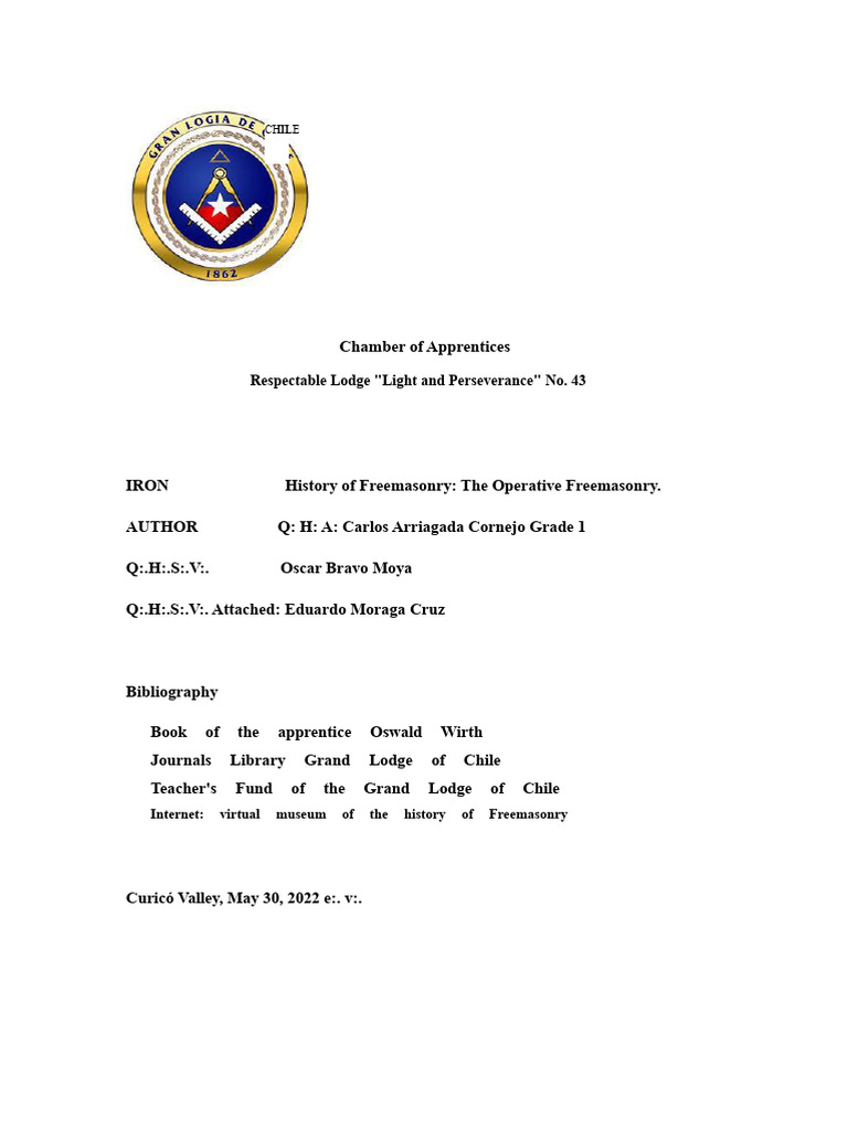 Plan History of Operative Freemasonry | PDF | Freemasonry | Masonic Lodge