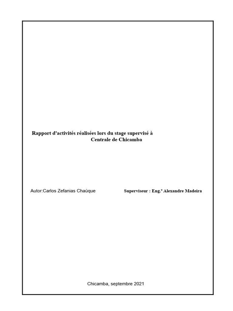 Rapport de stage à la centrale Chicamba | PDF | Transformateur ...