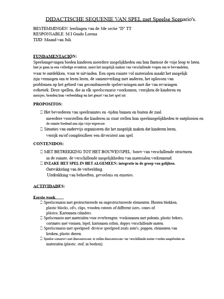 DIDACTISCHE SEQUENIE VAN SPEL Met Speelscenario's | PDF