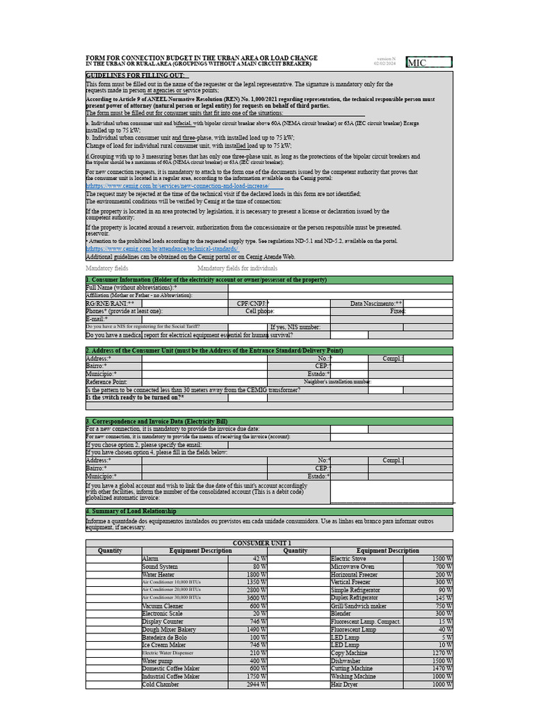 Form To Request Quotation For Connection Individual or Grouping Without ...