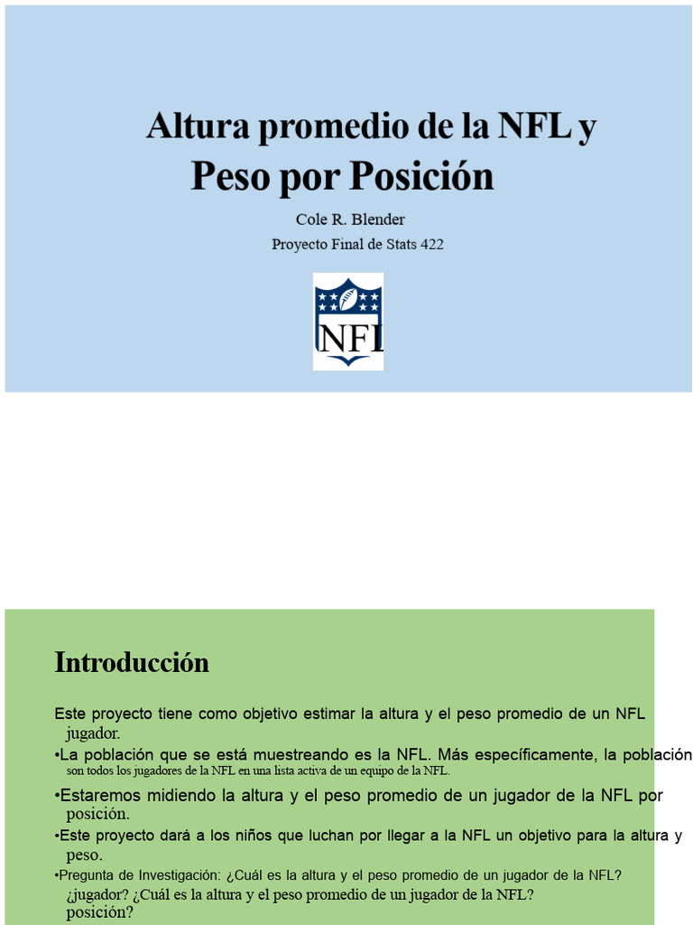 Promedio de Altura y Peso en La NFL | PDF | Muestreo (Estadísticas ...