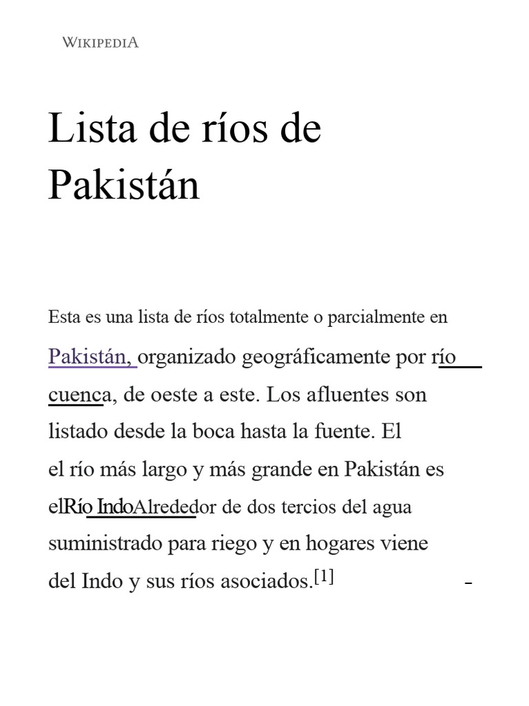 Lista de Ríos de Pakistán - Wikipedia | PDF | río indú | Cuerpos de agua