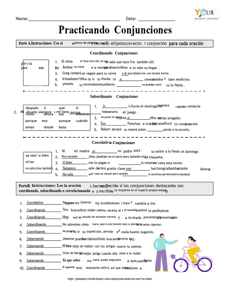 Ejercicios de Conjunciones en Español | PDF