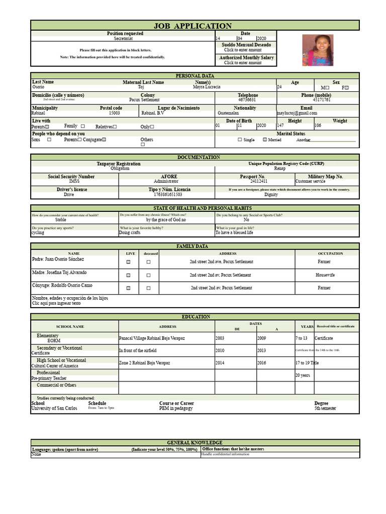 Job Application Form Word 1 | PDF