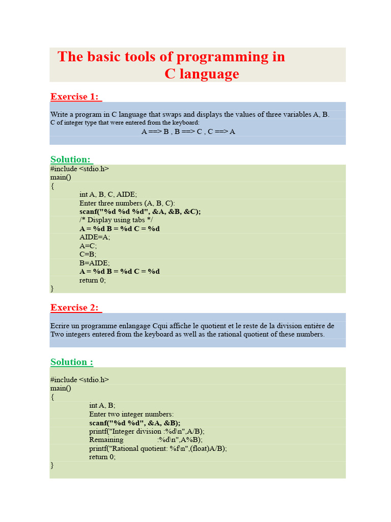 Exercises With Solutions Language C | PDF | Pointer (Computer ...