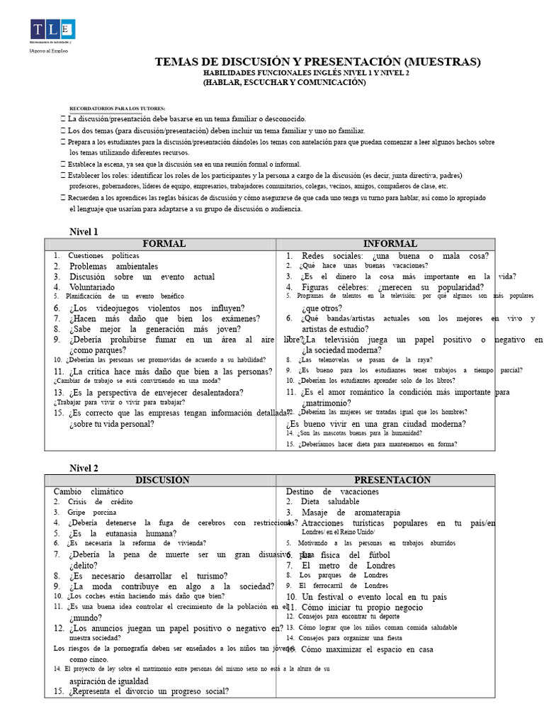 Temas de Discusión y Presentación | PDF