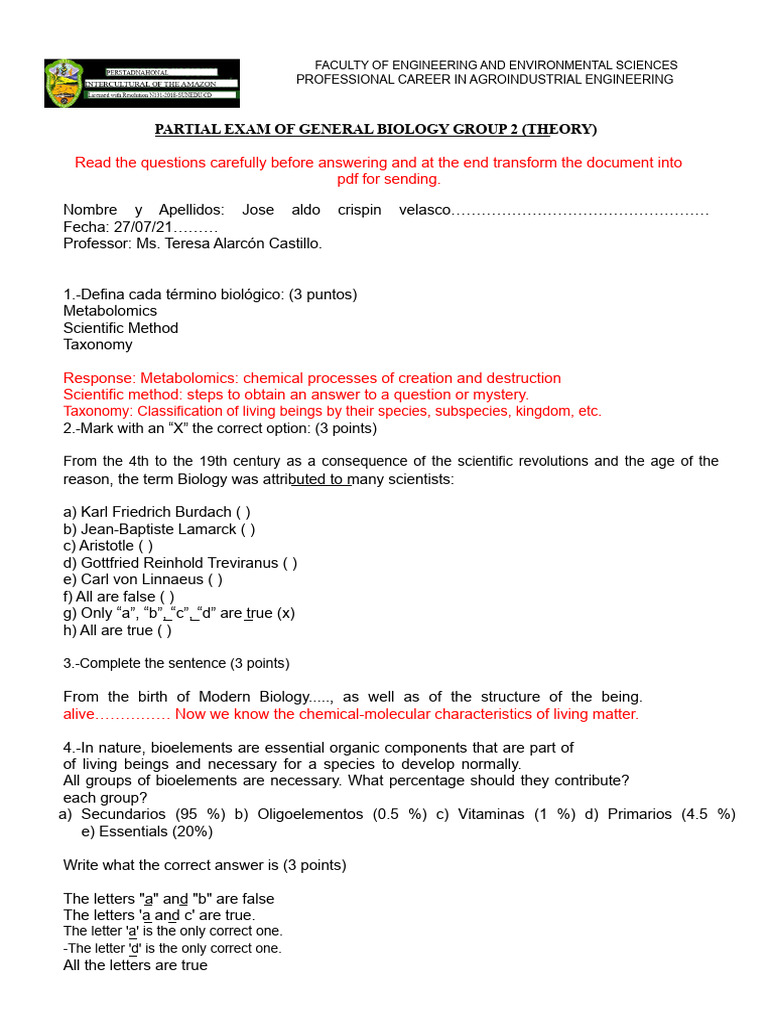 Partial Test General Biology G2 (1) | PDF | Carbon | Functional Group