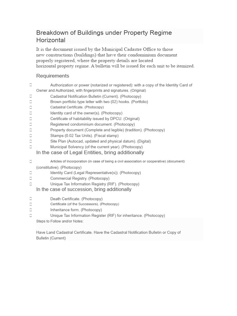 Breakdown of Buildings Under Horizontal Property Regime | PDF